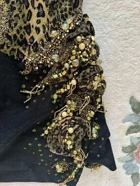 Dresses | Leopard Print Beaded Strap Cocktail Dress In Black And Gold ...